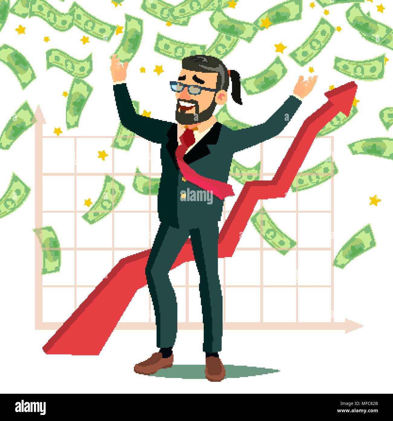 Dollar Rain Businessman Vector. Rain Banknotes Cash. Hands Raised. Rich ...