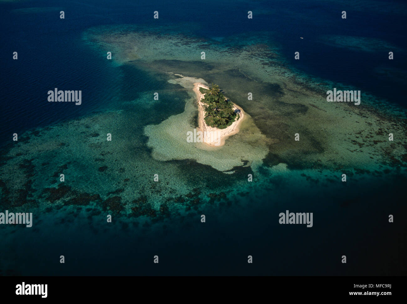 TROPICAL ISLAND aerial view Belize Barrier Reef, Caribbean Sea Stock ...