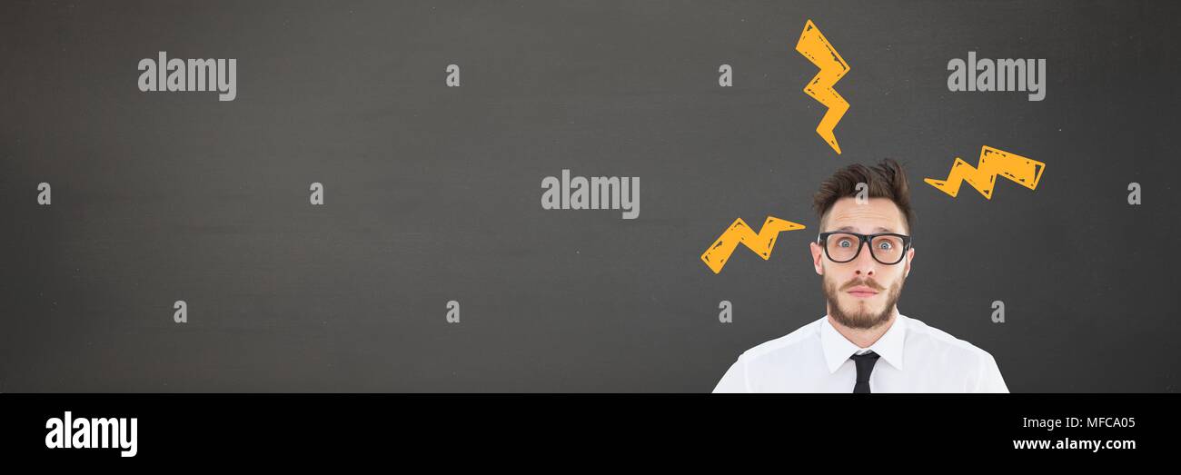 Shocked man with lightning strike doodle on grey background Stock Photo ...