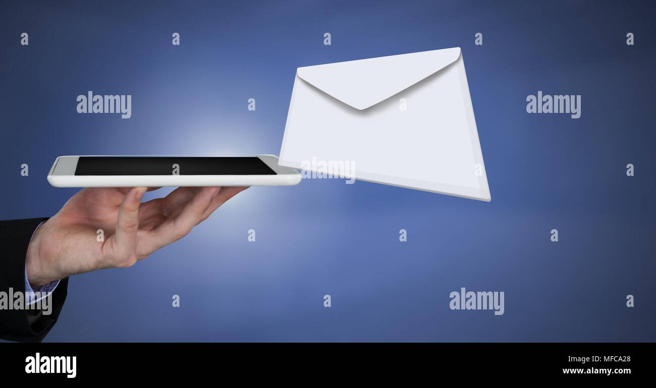 Envelope letter message and hand using tablet Stock Photo - Alamy