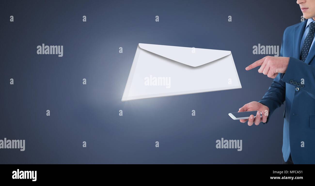 Envelope letter messages and man using phone Stock Photo - Alamy