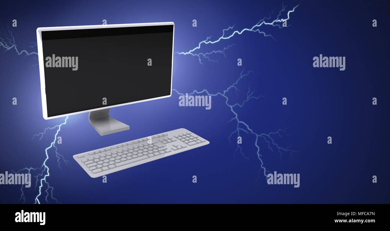 Lightning strikes and computer Stock Photo - Alamy
