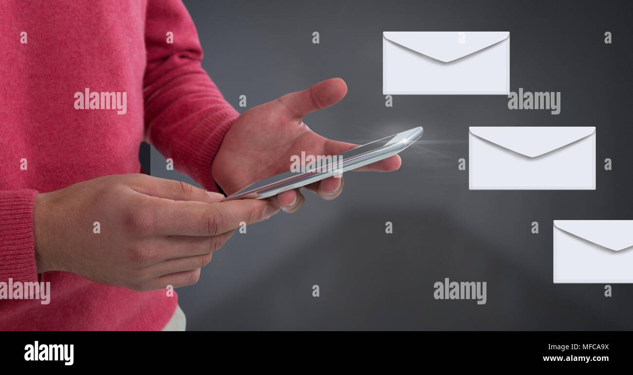Envelope letter messages and hands using tablet Stock Photo - Alamy