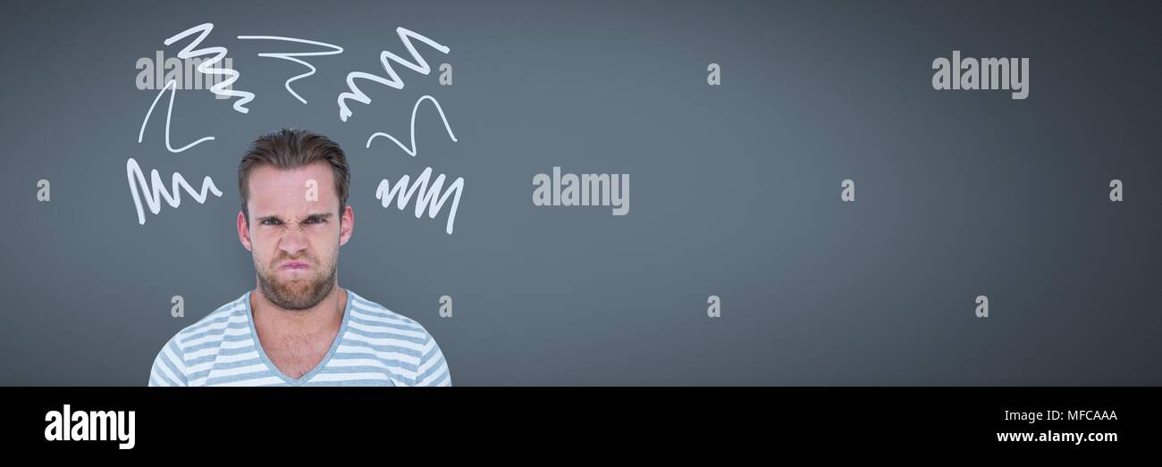 Angry furious man with scribble doodles on grey background Stock Photo ...