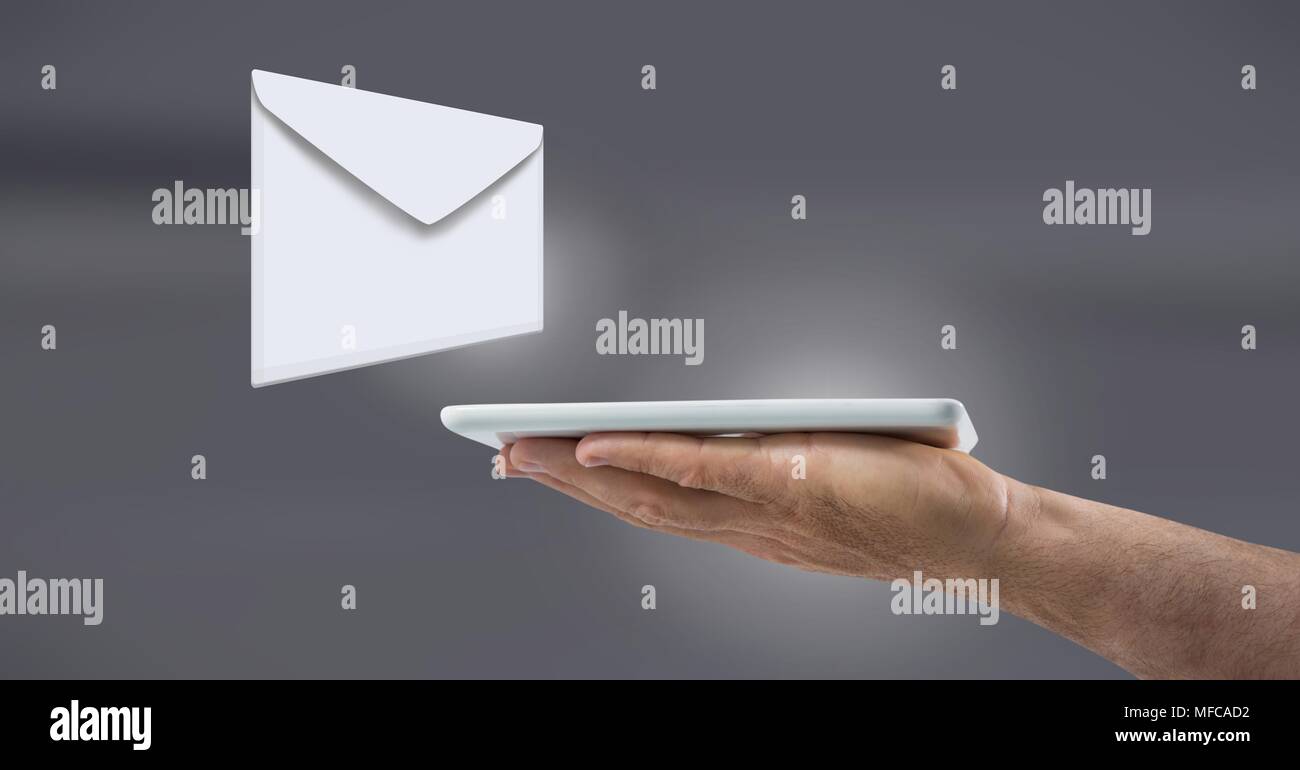 Envelope letter message and man using phone Stock Photo - Alamy