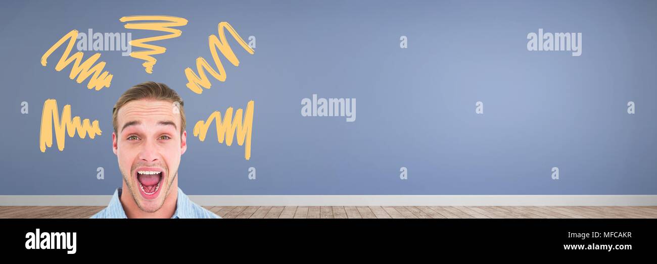 Shouting man with doodles in room Stock Photo - Alamy