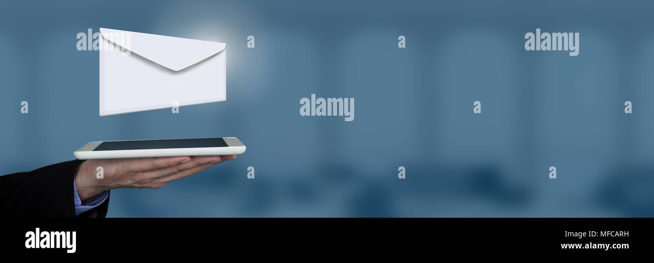 Envelope letter message and hand using tablet Stock Photo - Alamy