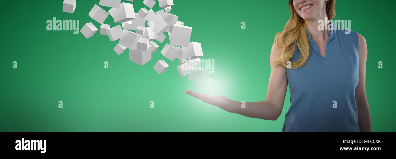 Composite image of woman presenting object Stock Photo - Alamy