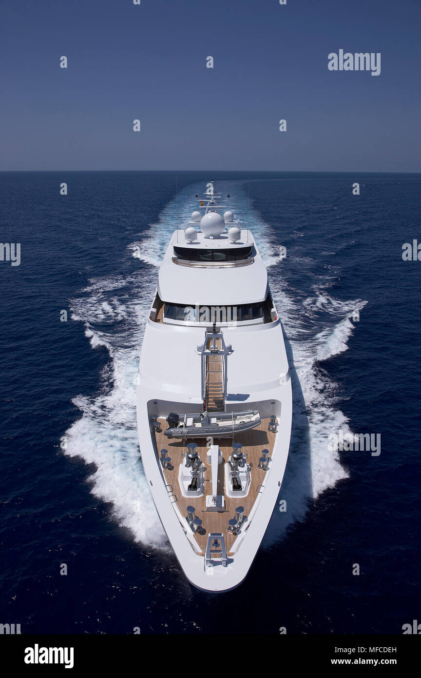 Aerial view of Luxury Megayacht Stargate Sailing on Open Ocean with ...
