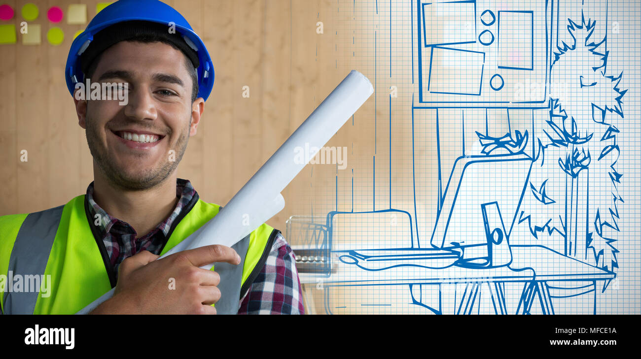 Composite image of happy construction worker Stock Photo - Alamy