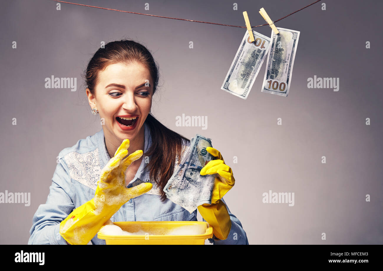 conceptual image on which the woman launder shady money Stock Photo - Alamy