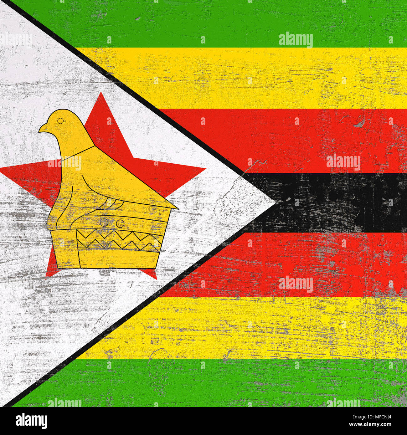 3d rendering of Republic of Zimbabwe flag in a scratched surface Stock ...