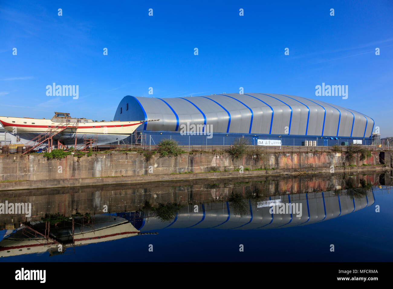 A view across the Lock into Queen Alexandra Dock Cardiff Bay, to the ...