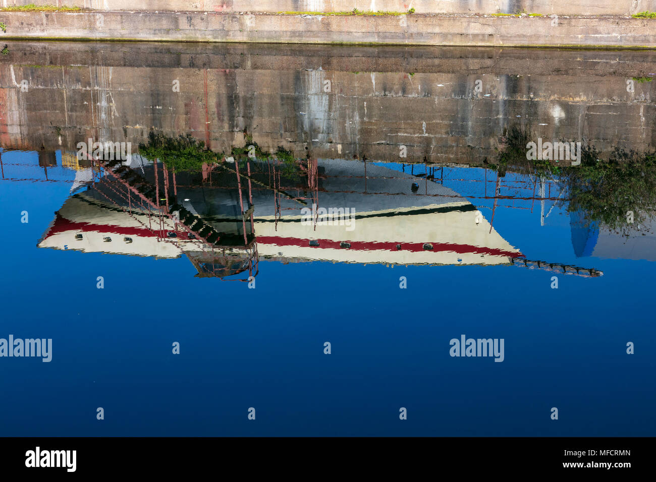 A view across the Lock into Queen Alexandra Dock Cardiff Bay, to the ...
