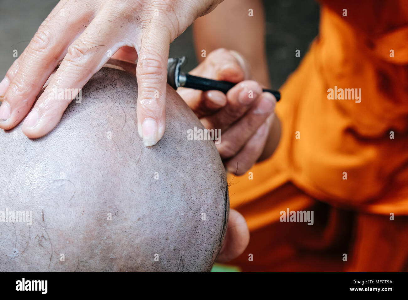 The ceremony of shaving the hair, Buddhist Ordination Stock Photo - Alamy