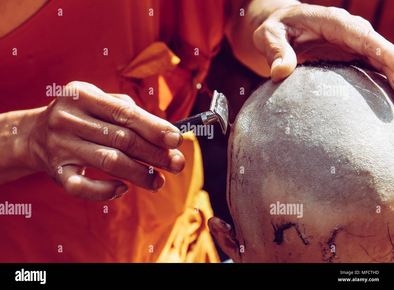 The ceremony of shaving the hair, Buddhist Ordination Stock Photo - Alamy