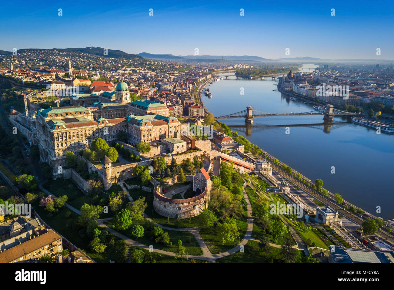 Budapest, Hungary - Beautiful aerial skyline view of Buda Castle Royal ...