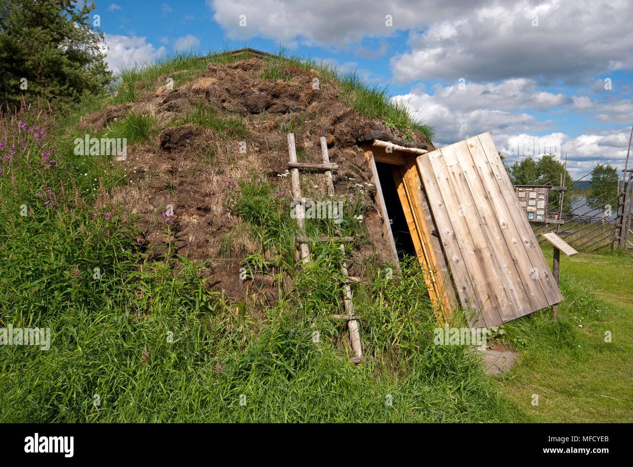 Typical Sami house in Sami Museum (Nutti Sami Siida), Jukkasjarvi ...