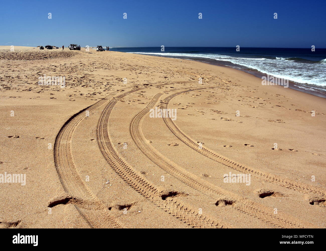 Horizontal landscape of the beach with cars. 4wd cars at Anna bay (NSW ...