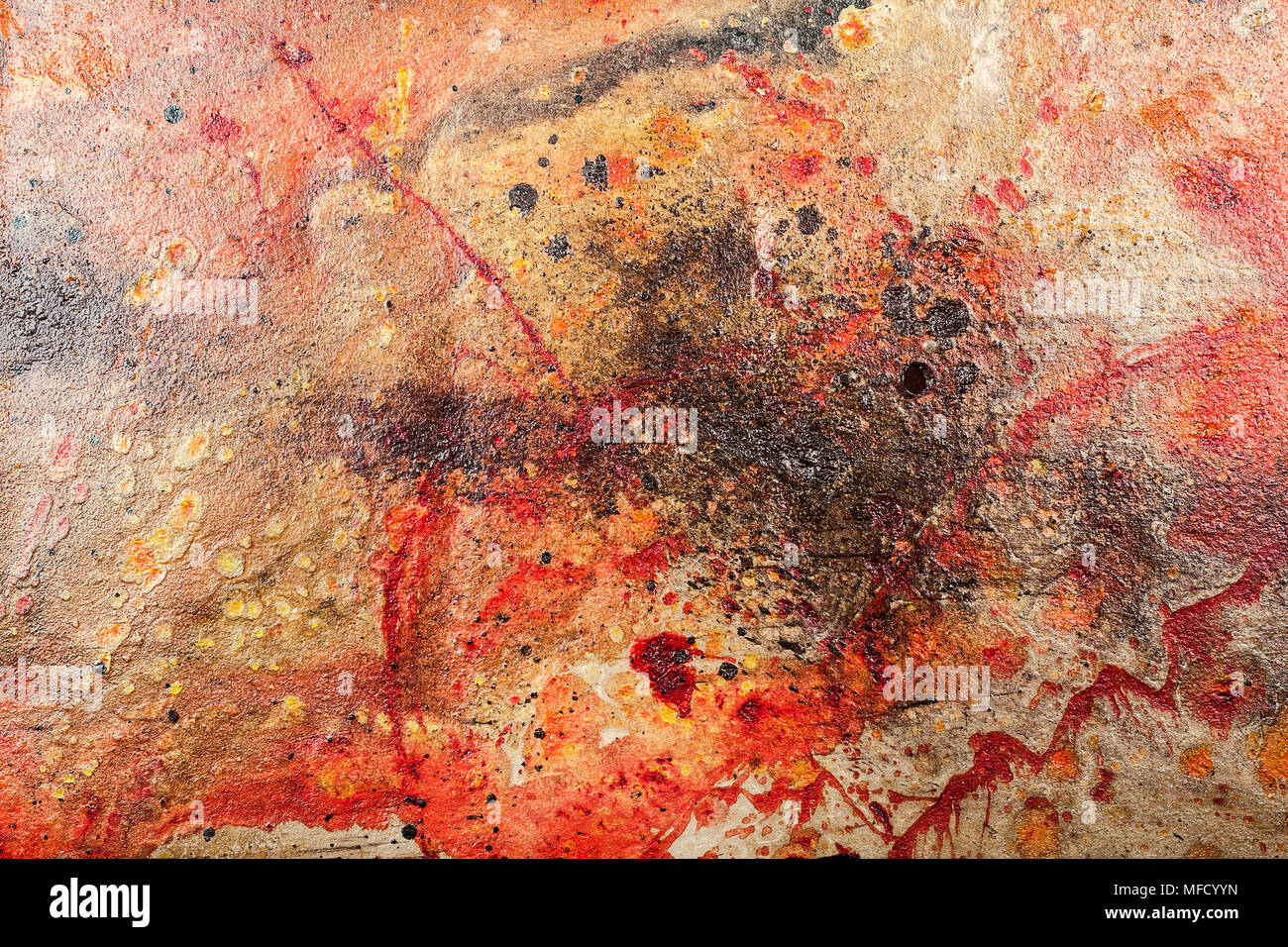 Yellow brown and red messy wall stucco texture background. Decorative ...