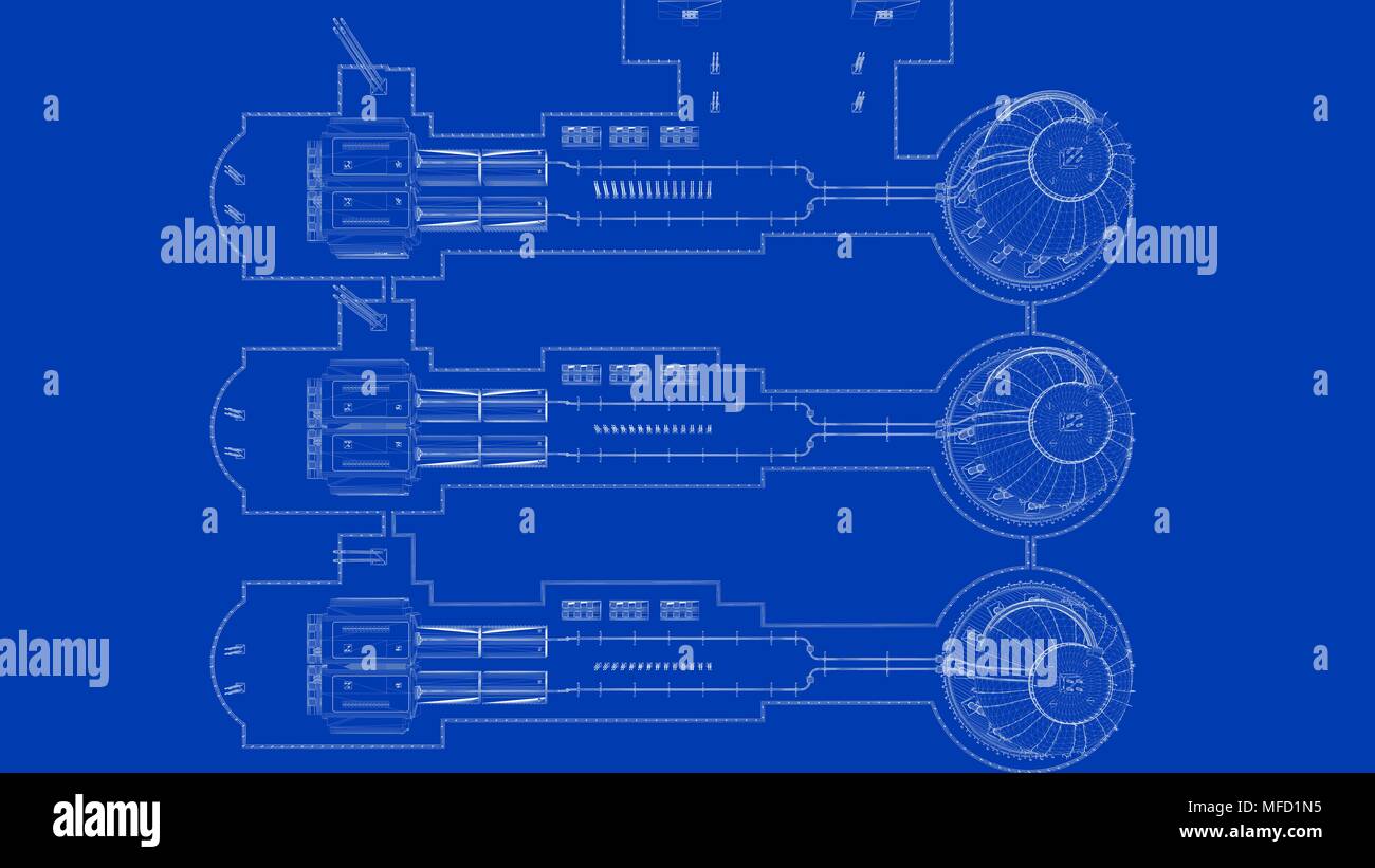 3d rendering of a blueprint industrial city with detailed objects Stock ...