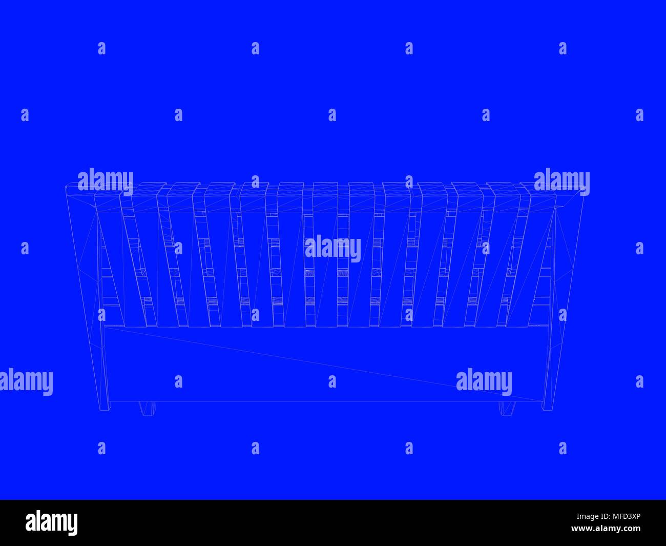 3d rendering of a bed blueprint as lines on a blue background Stock ...