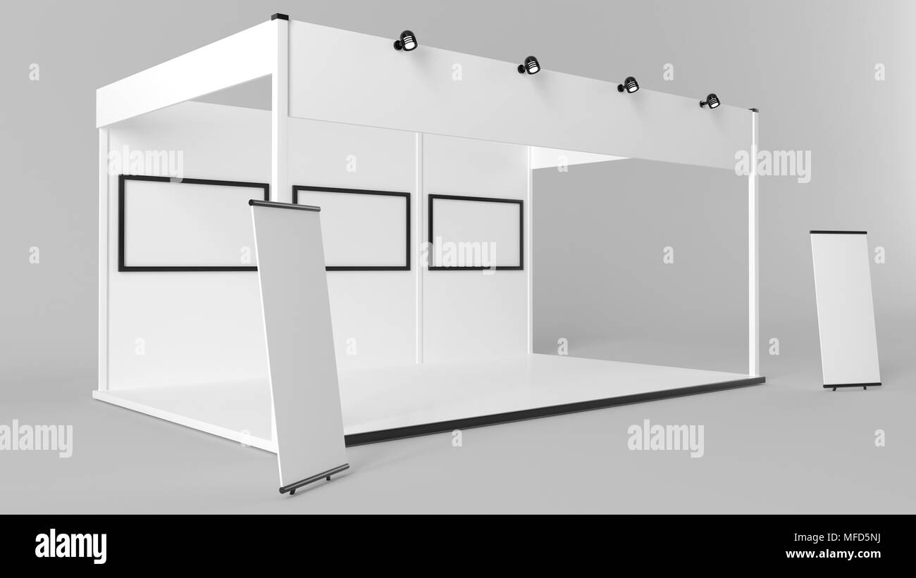 3d rendering of a white exhibition stand with light for different uses ...