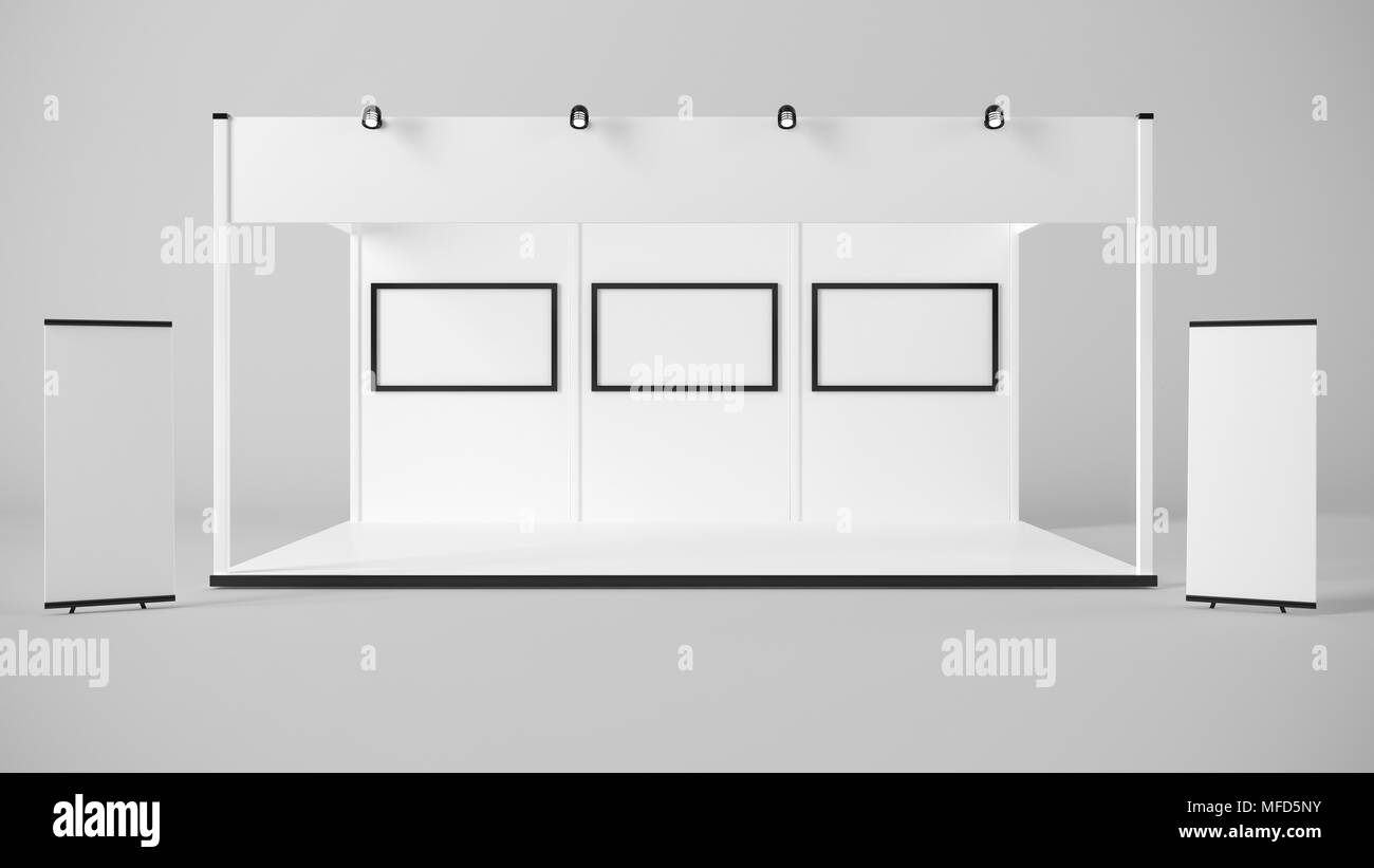 3d rendering of a white exhibition stand with light for different uses ...