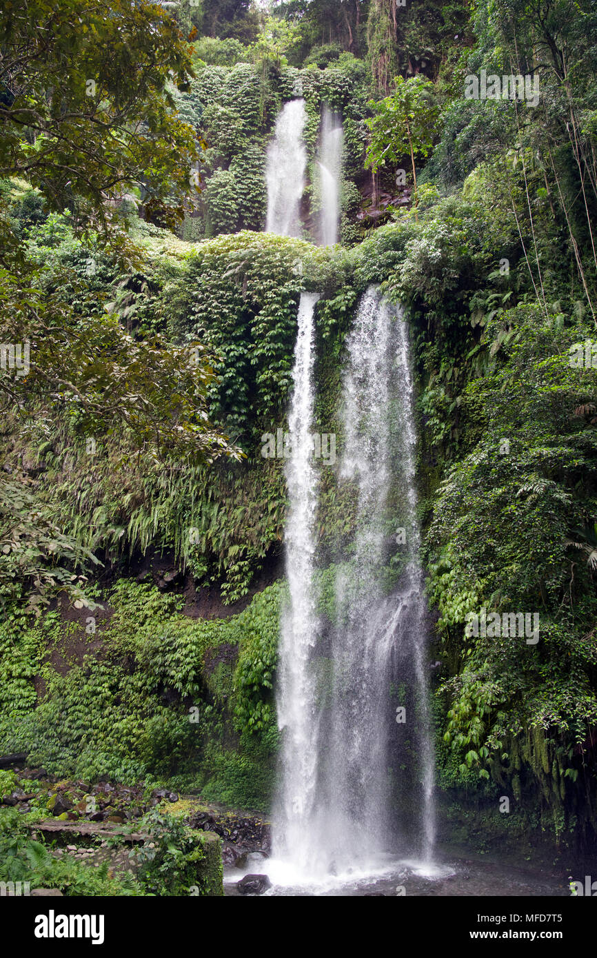 Two tier Sendang Gile waterfall Senaru Lombok Indonesia Stock Photo - Alamy