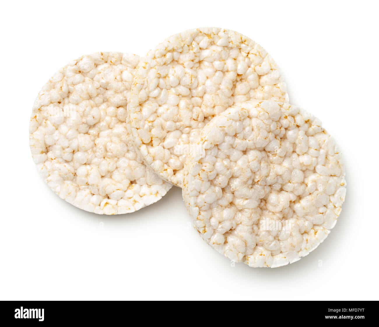 Puffed rice bread isolated on white background. Top view Stock Photo ...