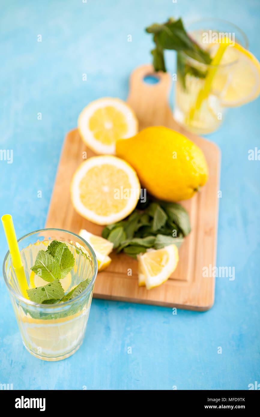 Fresh and tasty lemonade in two glasses Stock Photo - Alamy