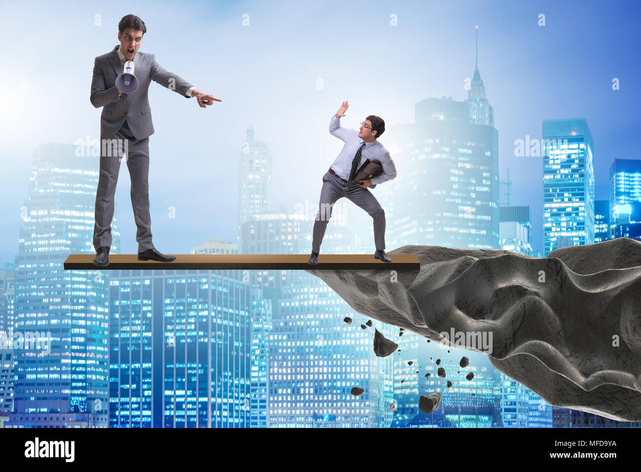 Angry unwise boss shouting and yelling at this important employee Stock ...