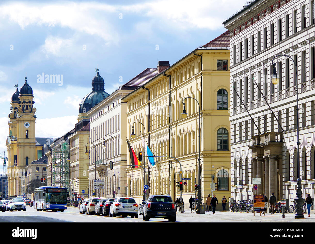 View south from near the Siegestor, of Ludwigstrasse, one of Munich’s ...