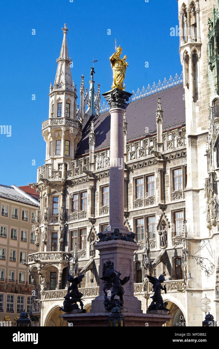 Munich Neues Rathaus, New City Hall, built in a richly ornamented style ...