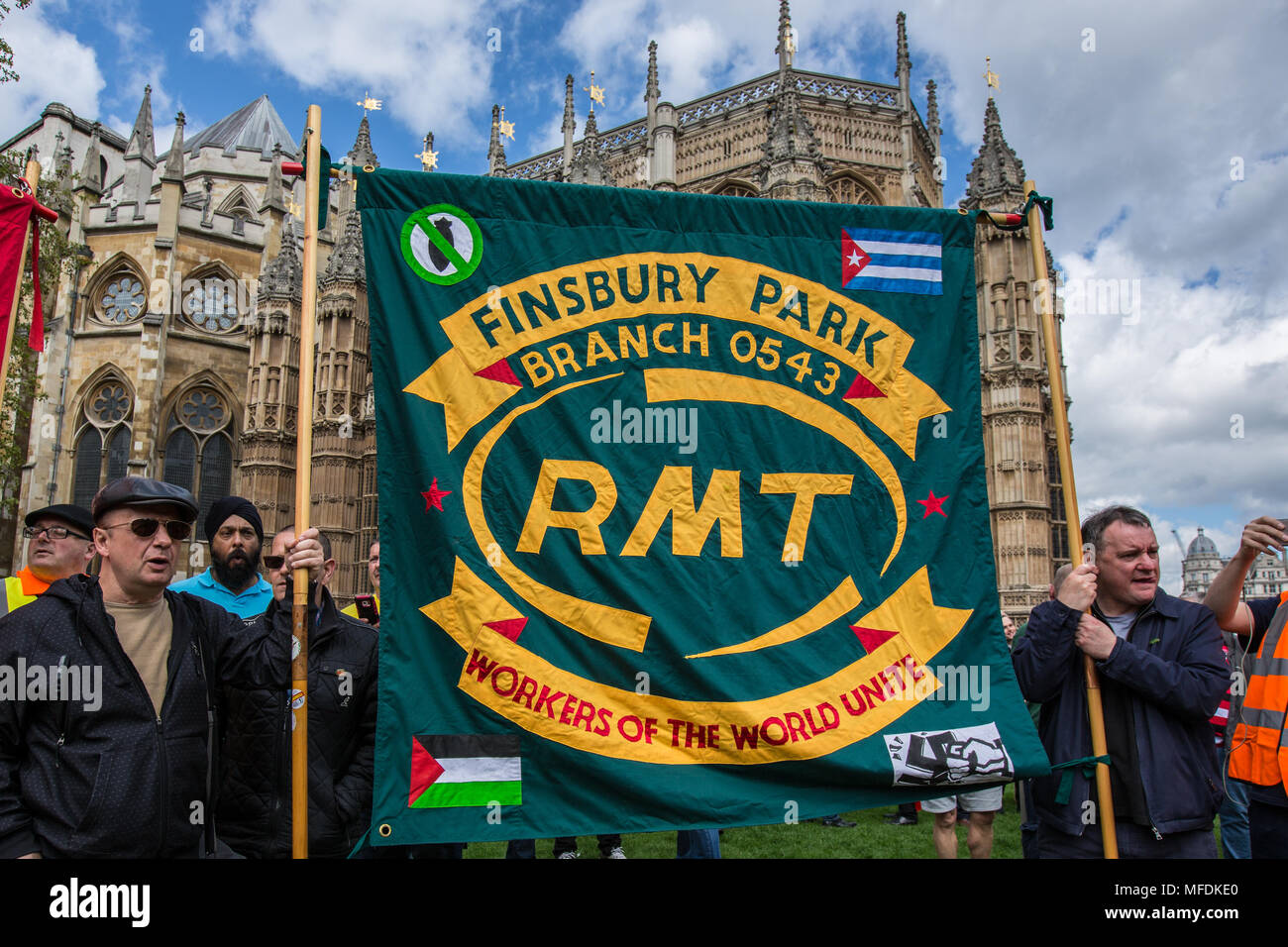 London, UK. 25 April 2018. RMT union Cambrian branch banner at the RMT ... London, UK. 25 April 2018. RMT union Cambrian branch banner at the RMT ...