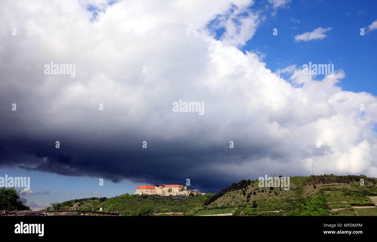 25 April 2018 Freyburg, Germany: Dark storm clouds over Castle ...