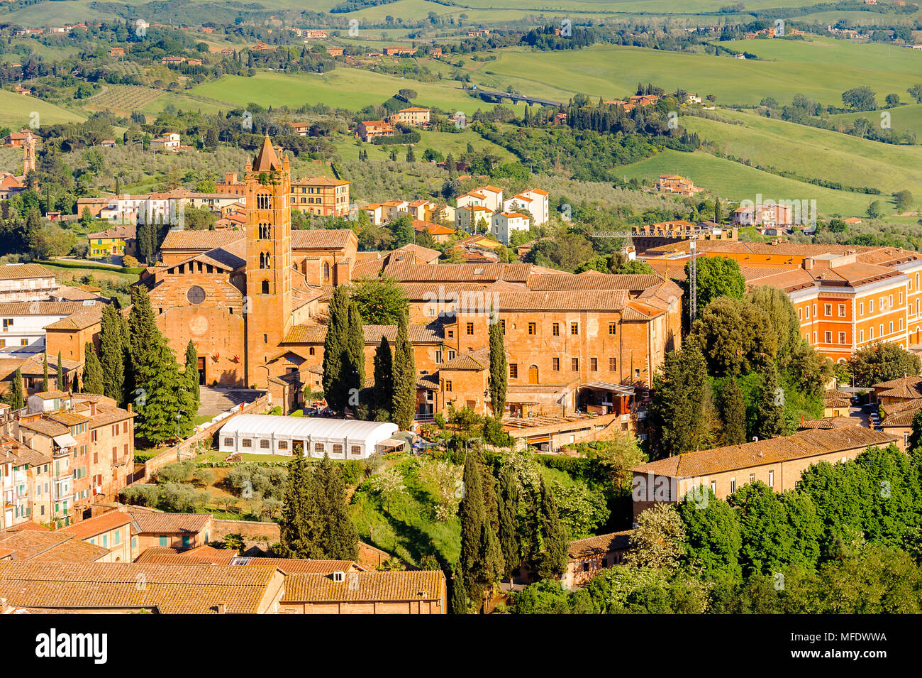Aerial view over Historic centre of Siena. UNESCO a World Heritage Site ...