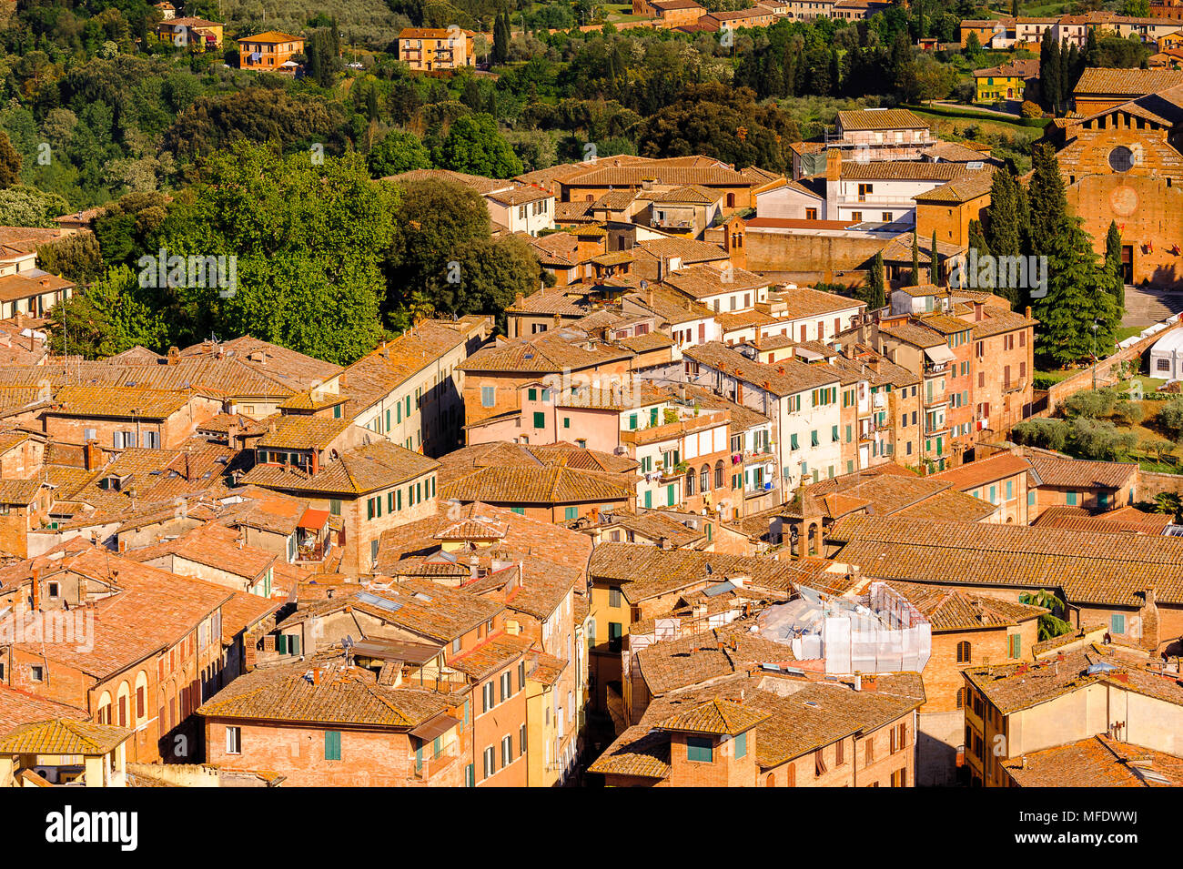 Aerial view over Historic centre of Siena. UNESCO a World Heritage Site ...