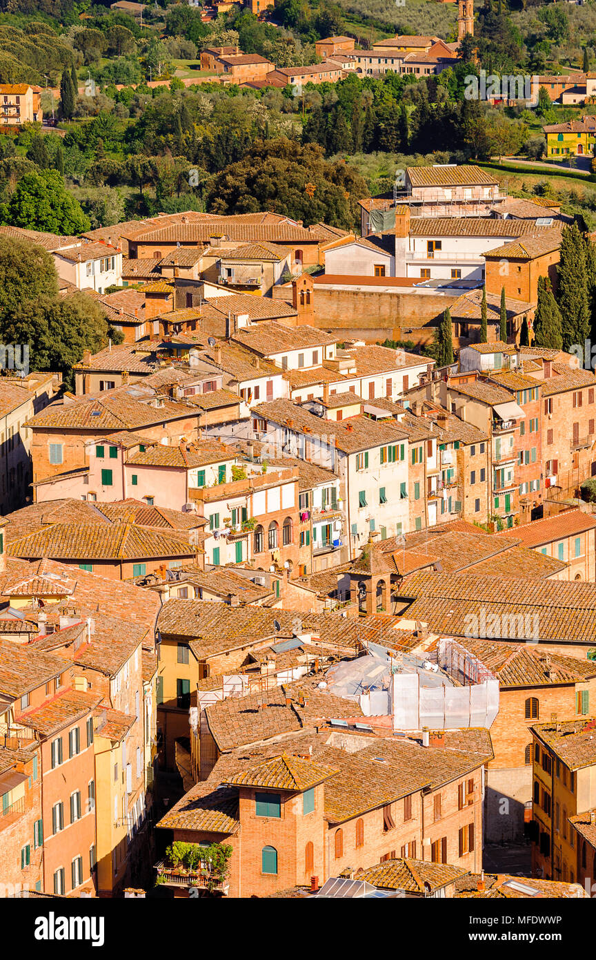 Aerial view over Historic centre of Siena. UNESCO a World Heritage Site ...