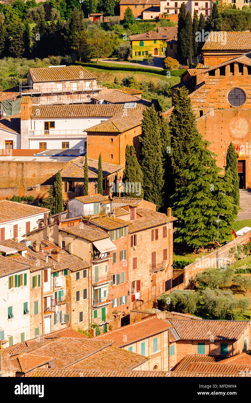 Aerial view over Historic centre of Siena. UNESCO a World Heritage Site ...