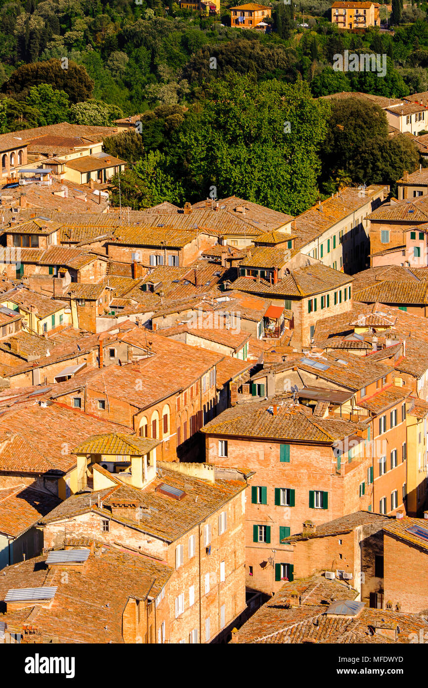 Aerial view over Historic centre of Siena. UNESCO a World Heritage Site ...