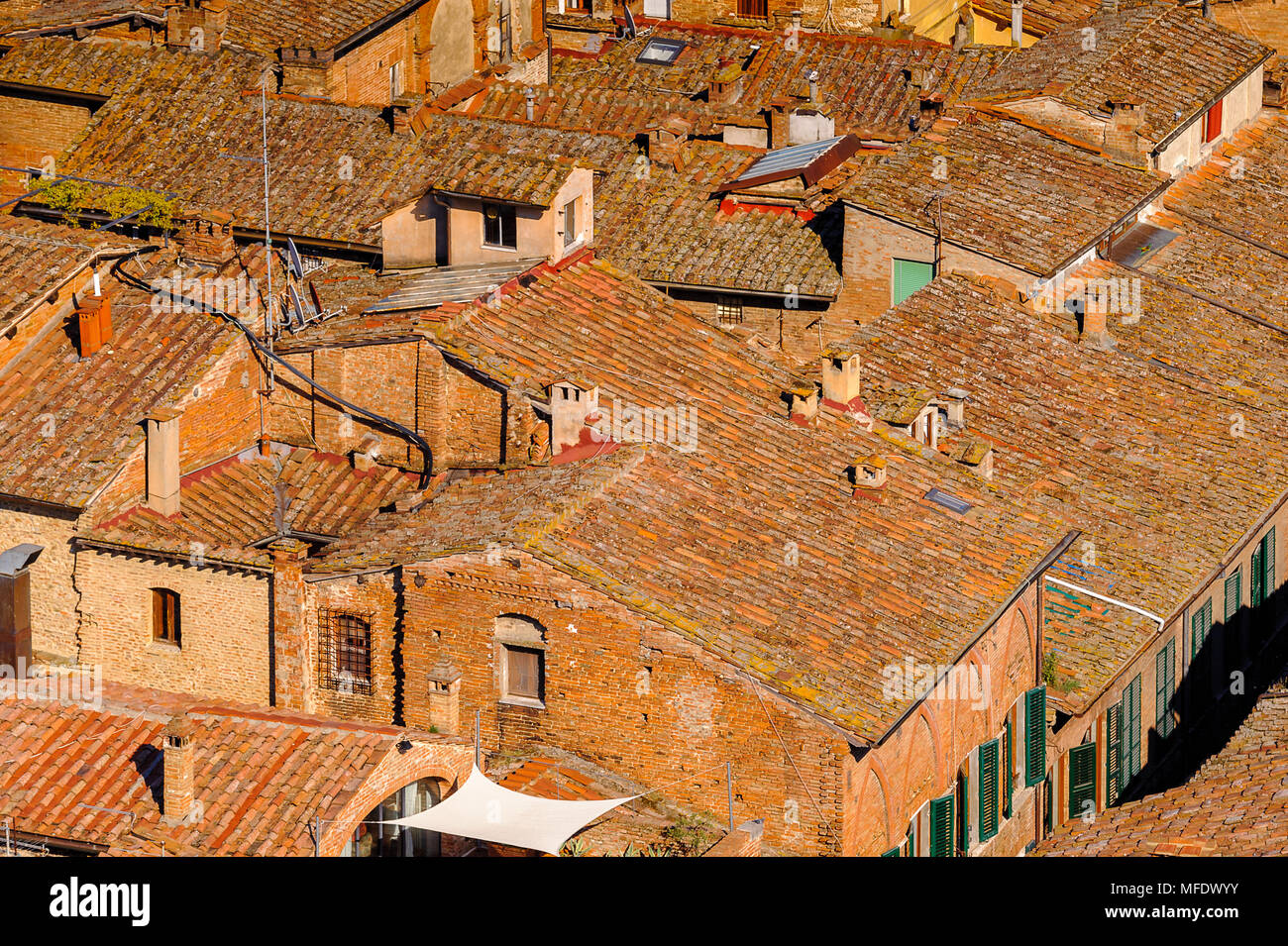Aerial view over Historic centre of Siena. UNESCO a World Heritage Site ...