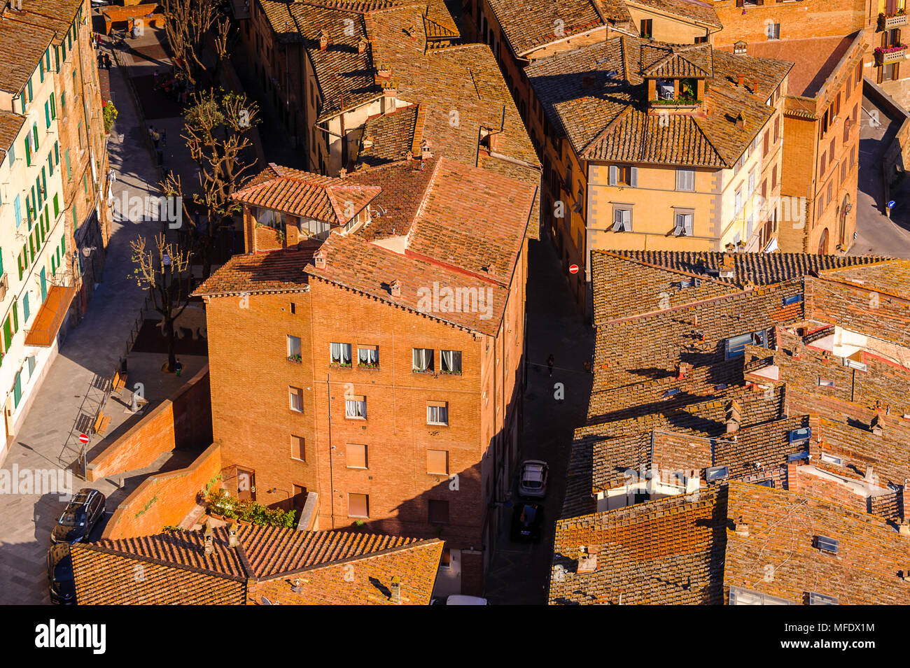 Aerial view over Historic centre of Siena. UNESCO a World Heritage Site ...