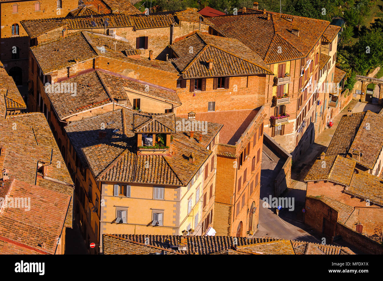 Aerial view over Historic centre of Siena. UNESCO a World Heritage Site ...