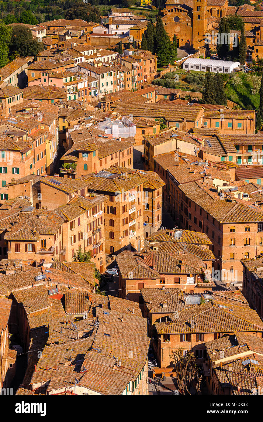 Aerial view over Historic centre of Siena. UNESCO a World Heritage Site ...