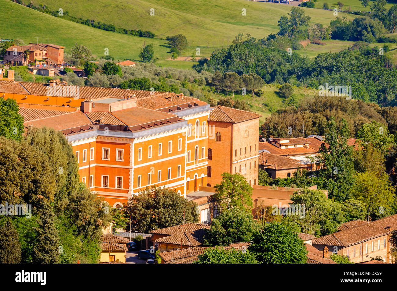 Aerial view over Historic centre of Siena. UNESCO a World Heritage Site ...