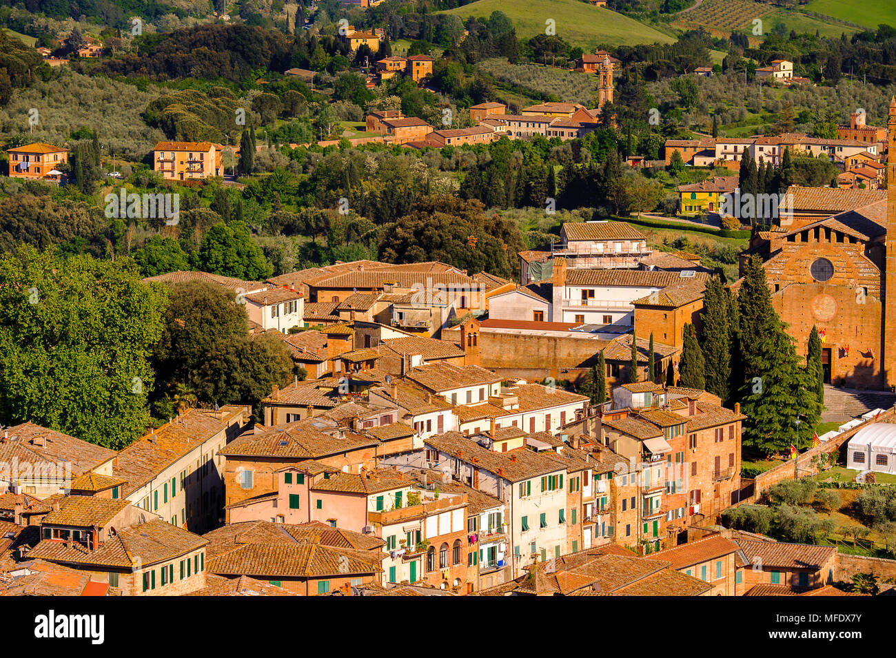 Aerial view over Historic centre of Siena. UNESCO a World Heritage Site ...