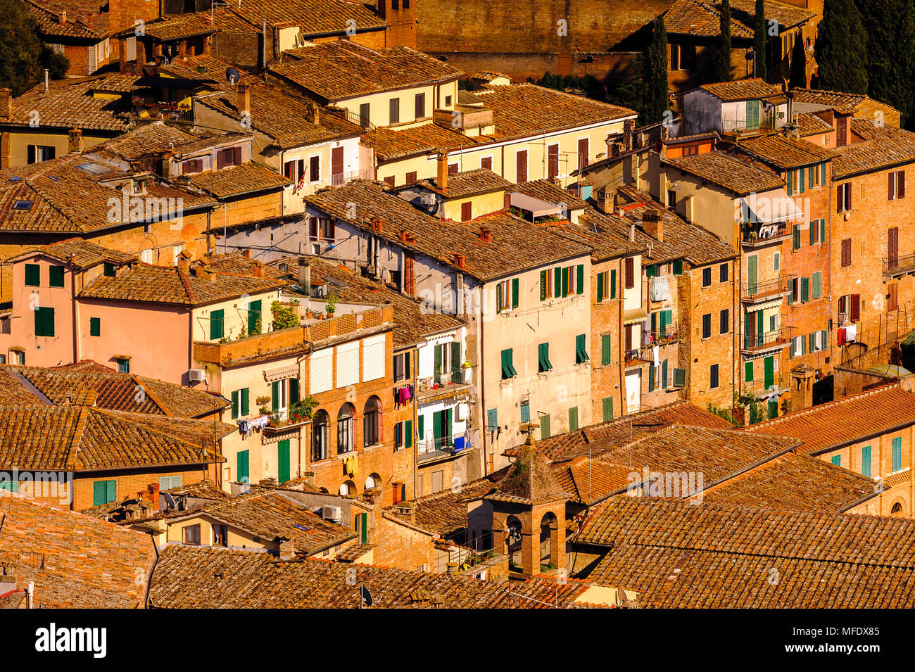 Aerial view over Historic centre of Siena. UNESCO a World Heritage Site ...