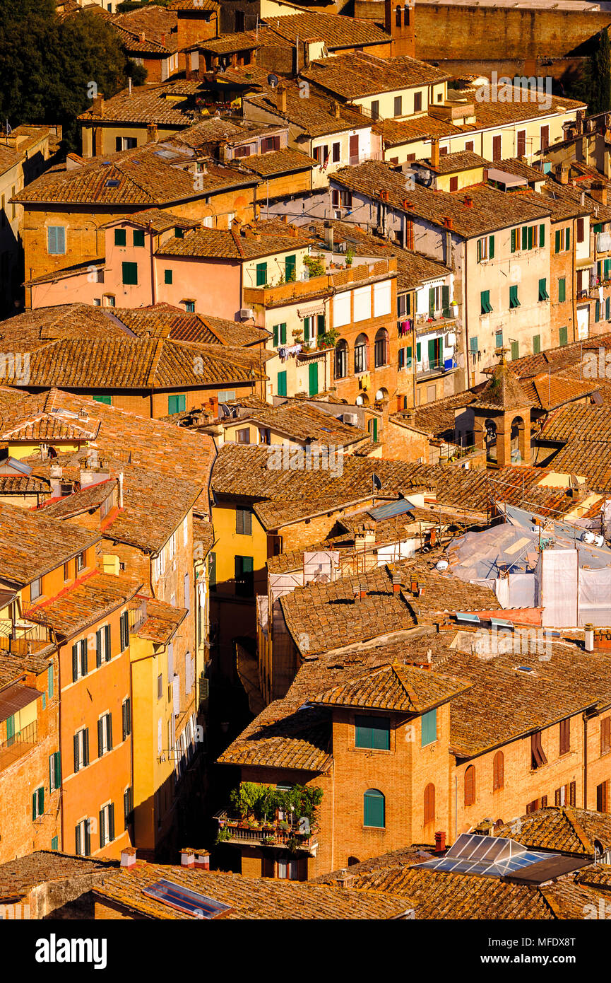 Aerial view over Historic centre of Siena. UNESCO a World Heritage Site ...