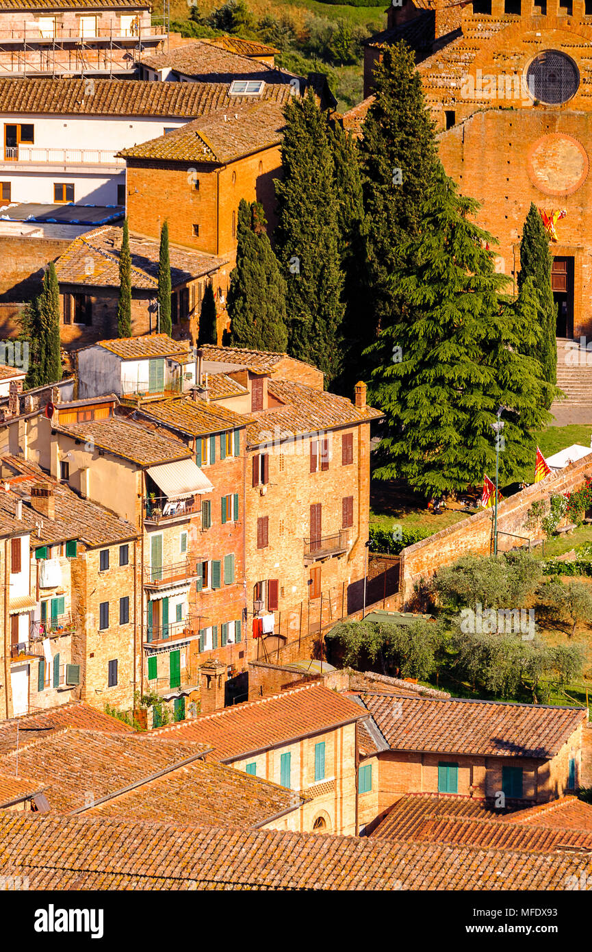 Aerial view over Historic centre of Siena. UNESCO a World Heritage Site ...